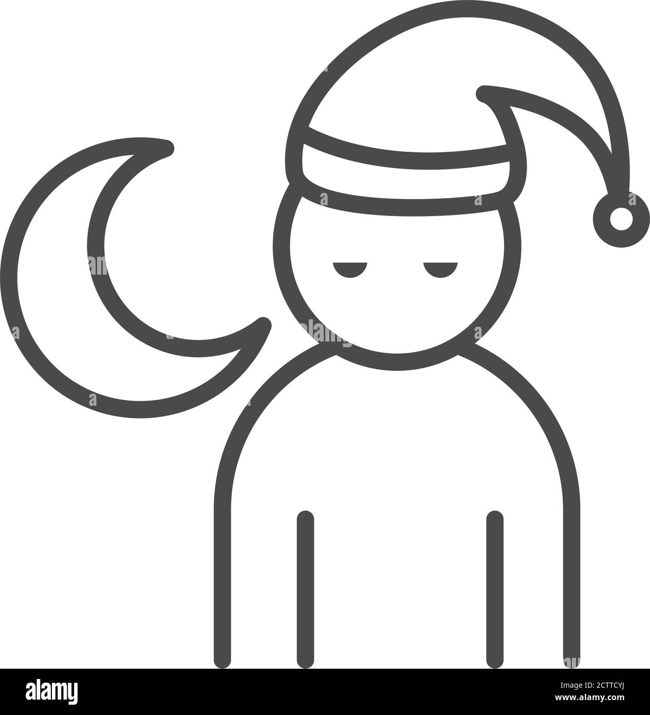 insomnia, character with hat sleepless vector illustration linear icon ...