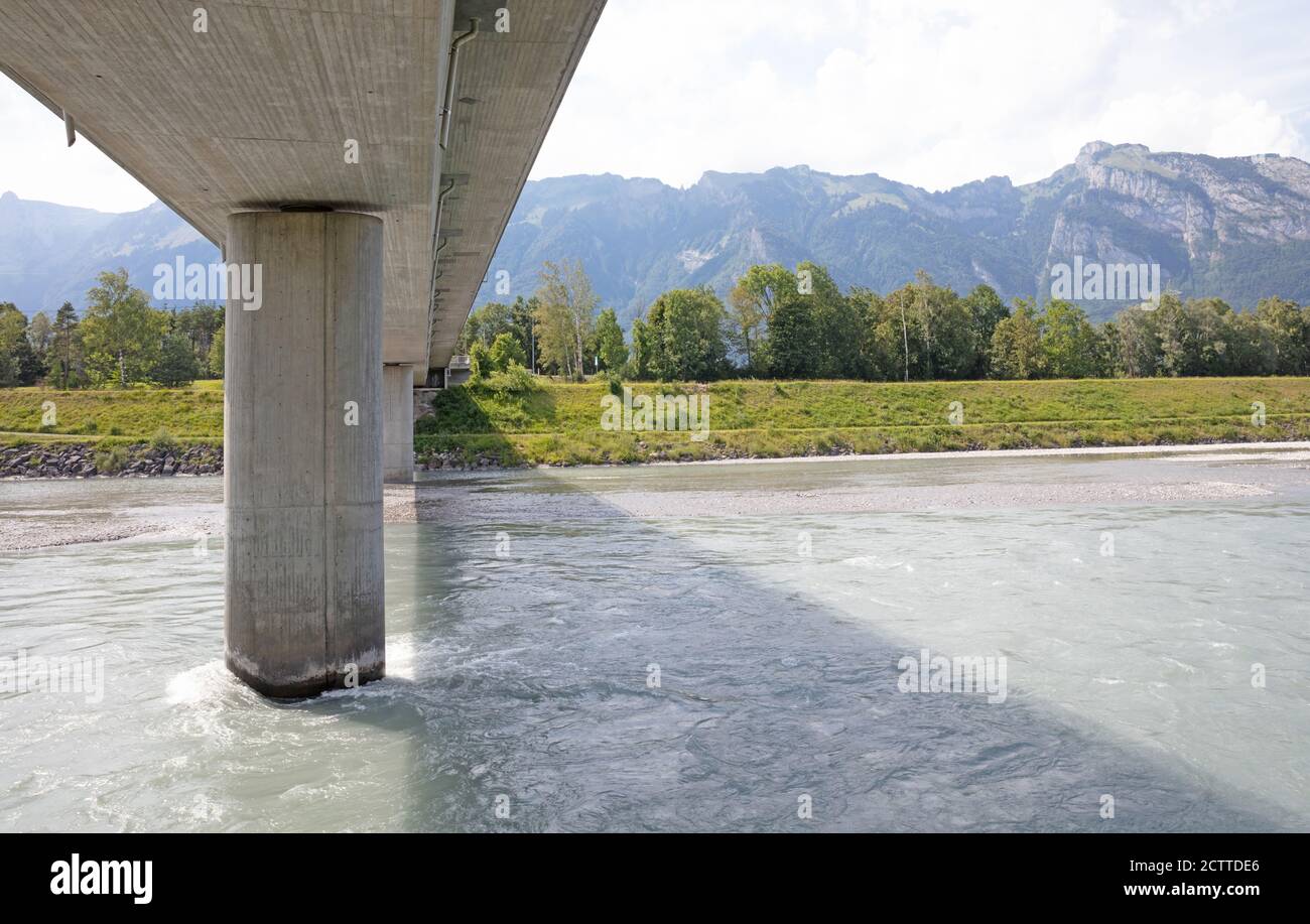 View along a concrete bridge across the River Rhine Stock Photo - Alamy