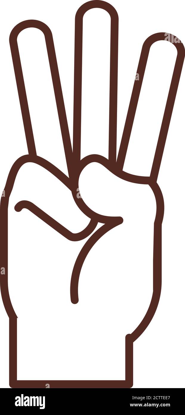 sign language hand gesture indicating w letter vector illustration line ...