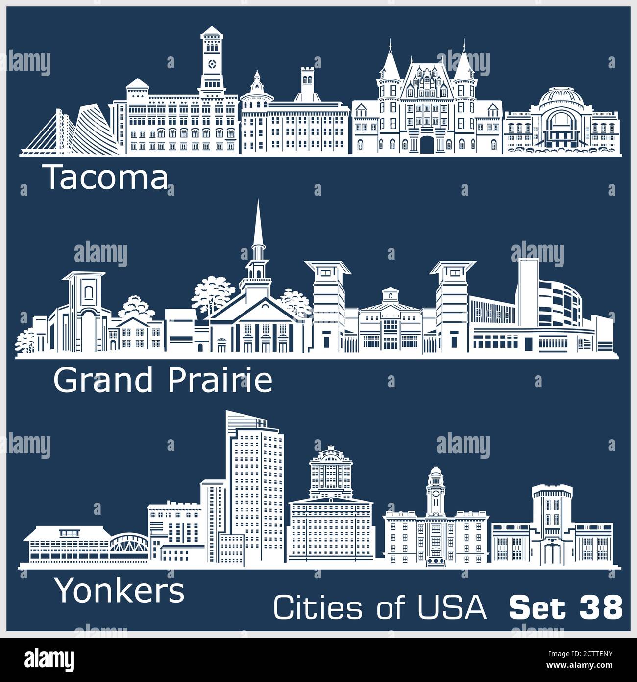 Cities of USA - Yonkers, Grand Prairie, Tacoma. Detailed architecture ...