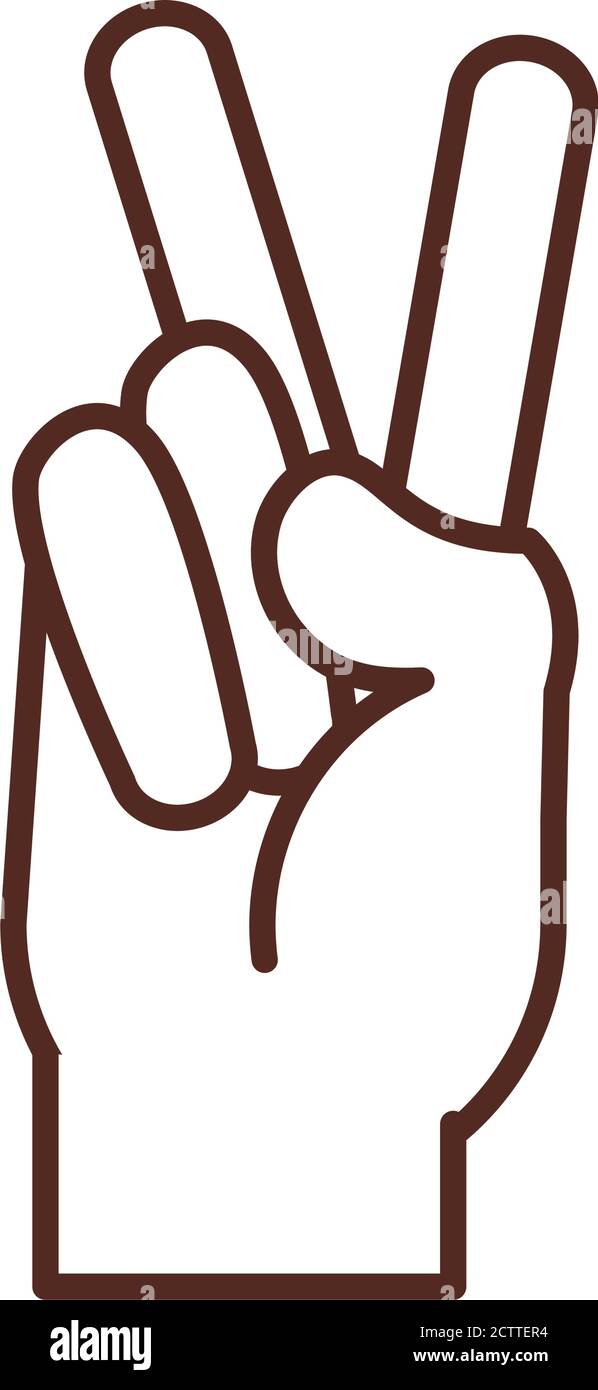 sign language hand gesture indicating v letter vector illustration line ...