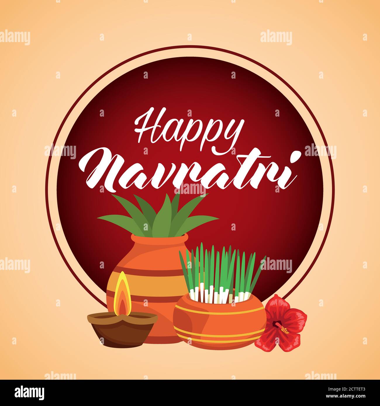 happy navratri celebration card with houseplants and candles vector ...