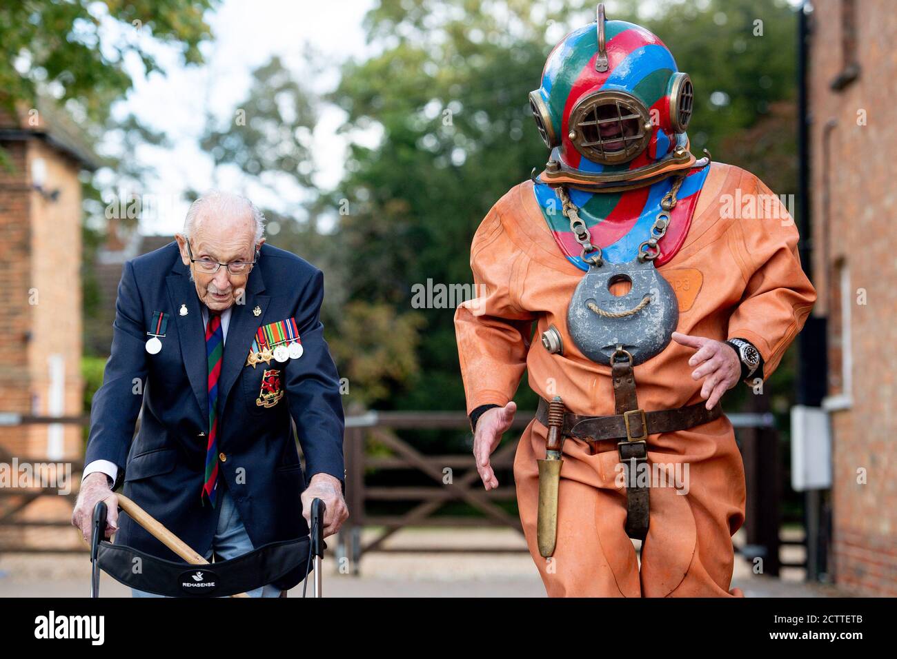 Captain Sir Tom Moore in Wootton, Marston Moretaine, Bedford with ...