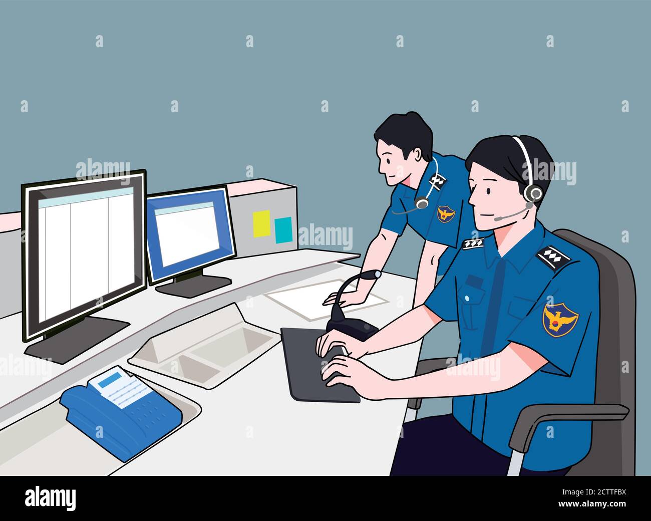 Concept of the role of the police. Police characters are doing various ...