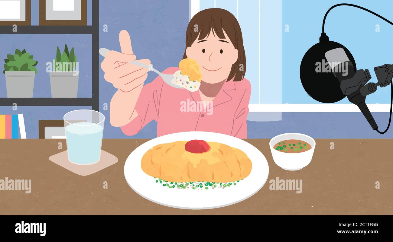 Food eating show, online vloggers eating large quantities of food ...