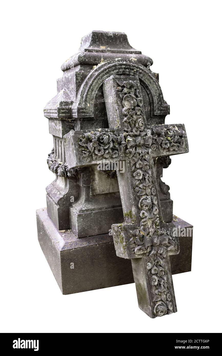 Old christian gravestone isolated on white background Stock Photo - Alamy