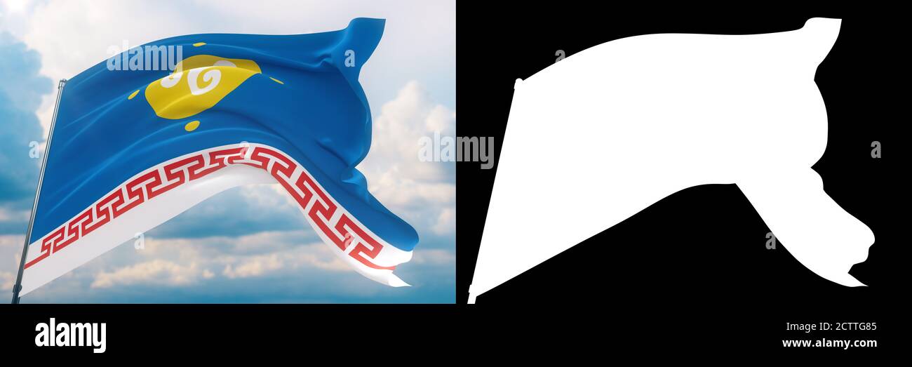 Flag of Ust-Orda Buryat Okrug. High resolution close-up 3D illustration ...