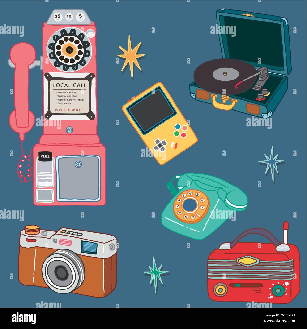 Set of vintage retro different objects illustration 001 Stock Vector ...