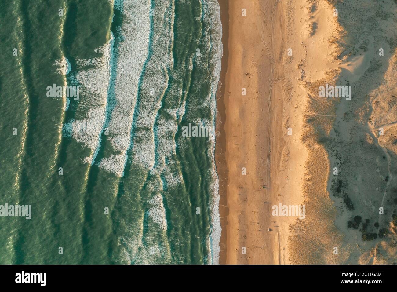 Beautiful Empty Beach and waves with white foam, Aerial Birds Eye ...