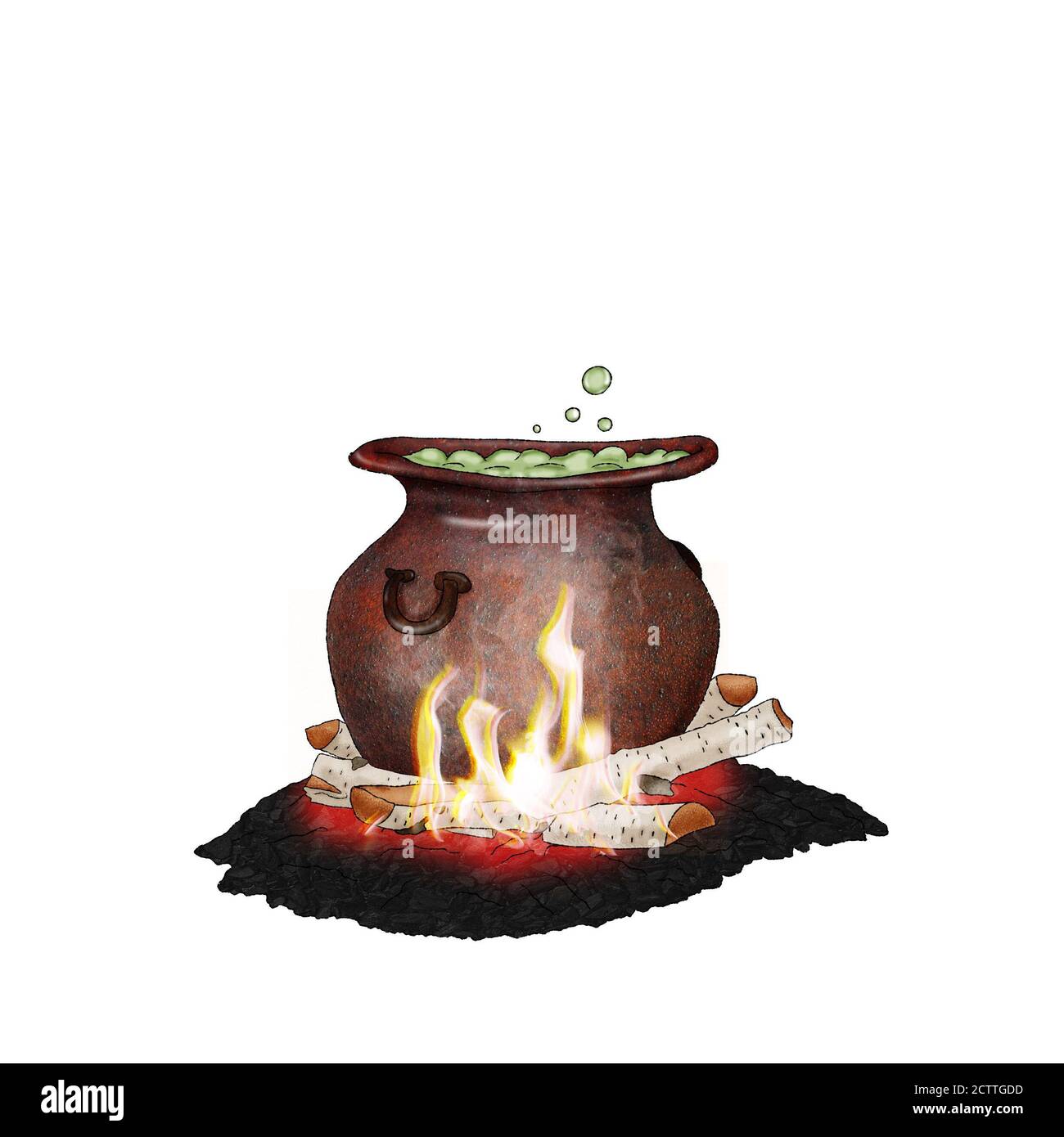 A witch's cauldron boiling over a fire. Illustration for Halloween ...