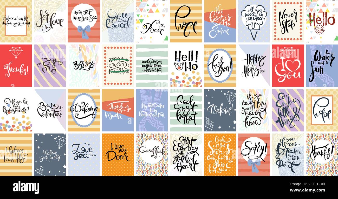 Big hand drawn calligraphic card set. Vector illustration. Collection ...