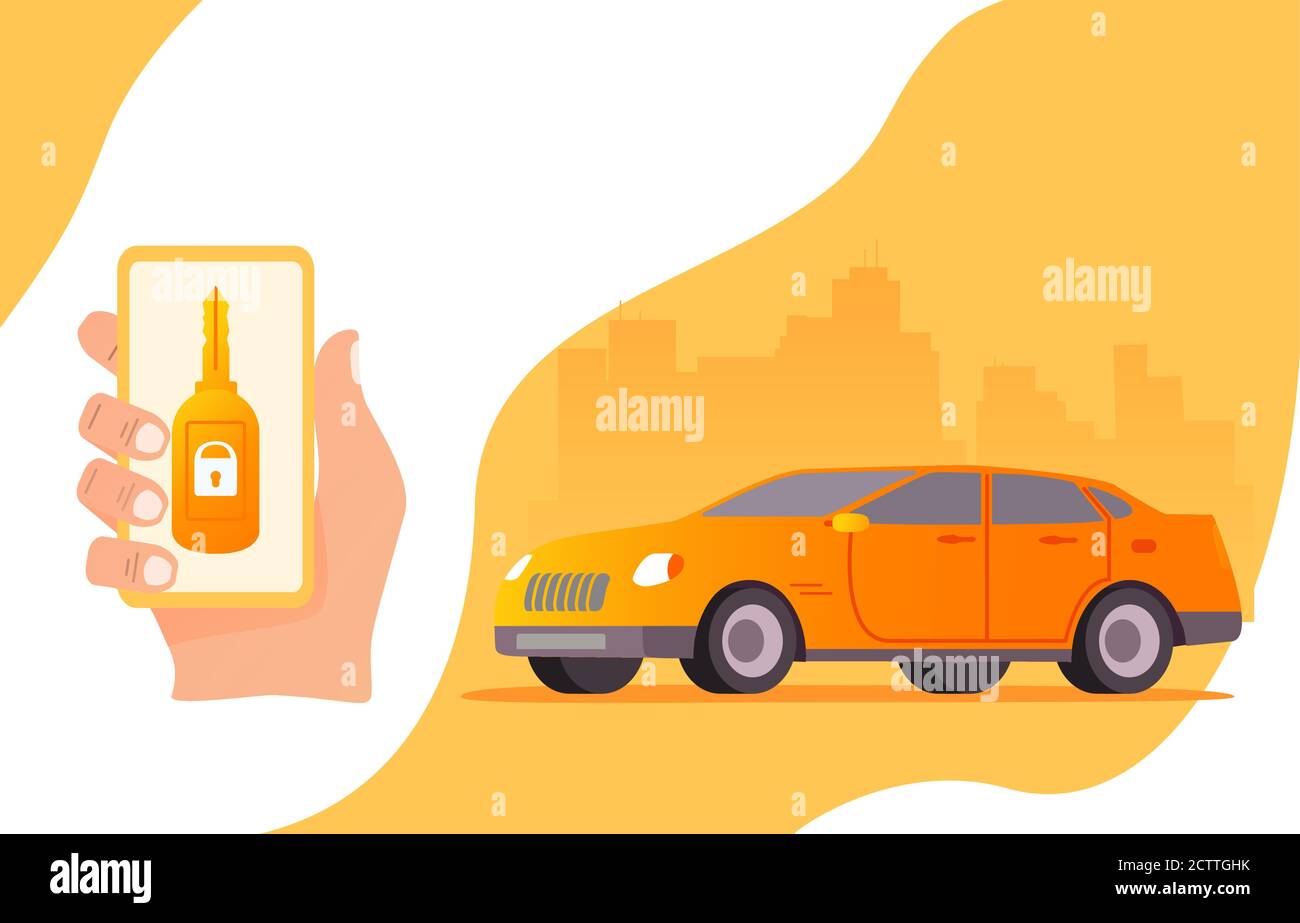 Smart car key security .The smartphone controls wireless auto Stock ...