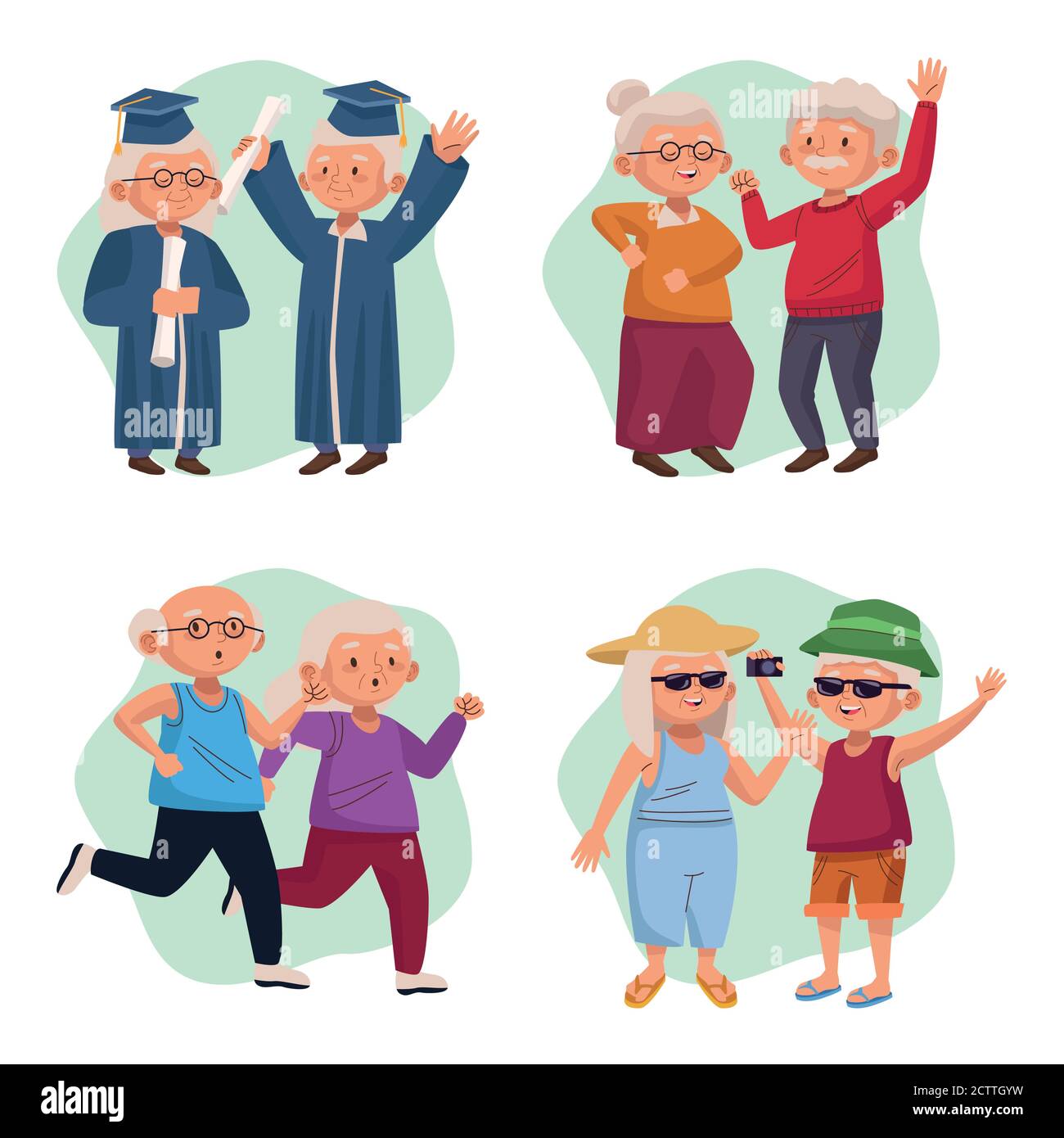 old couples group active seniors characters vector illustration design ...