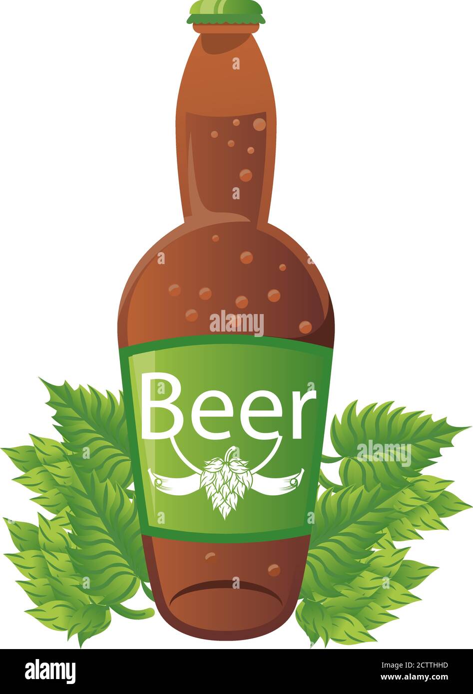 beer bottle drink with leafs plant vector illustration design Stock ...