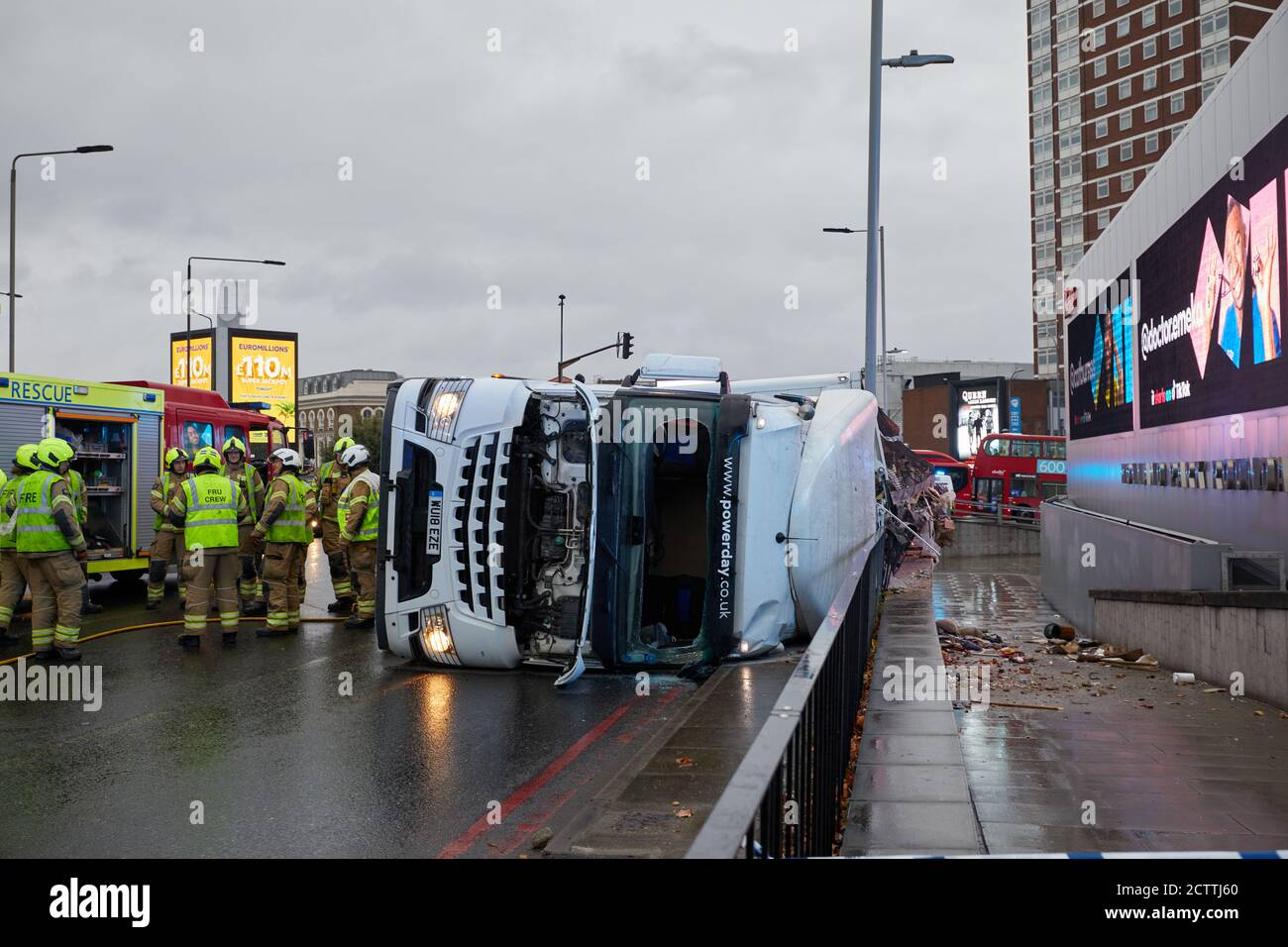 London, UK. - 25 Sept 2020: Emergency workers at the scene of a waste ...