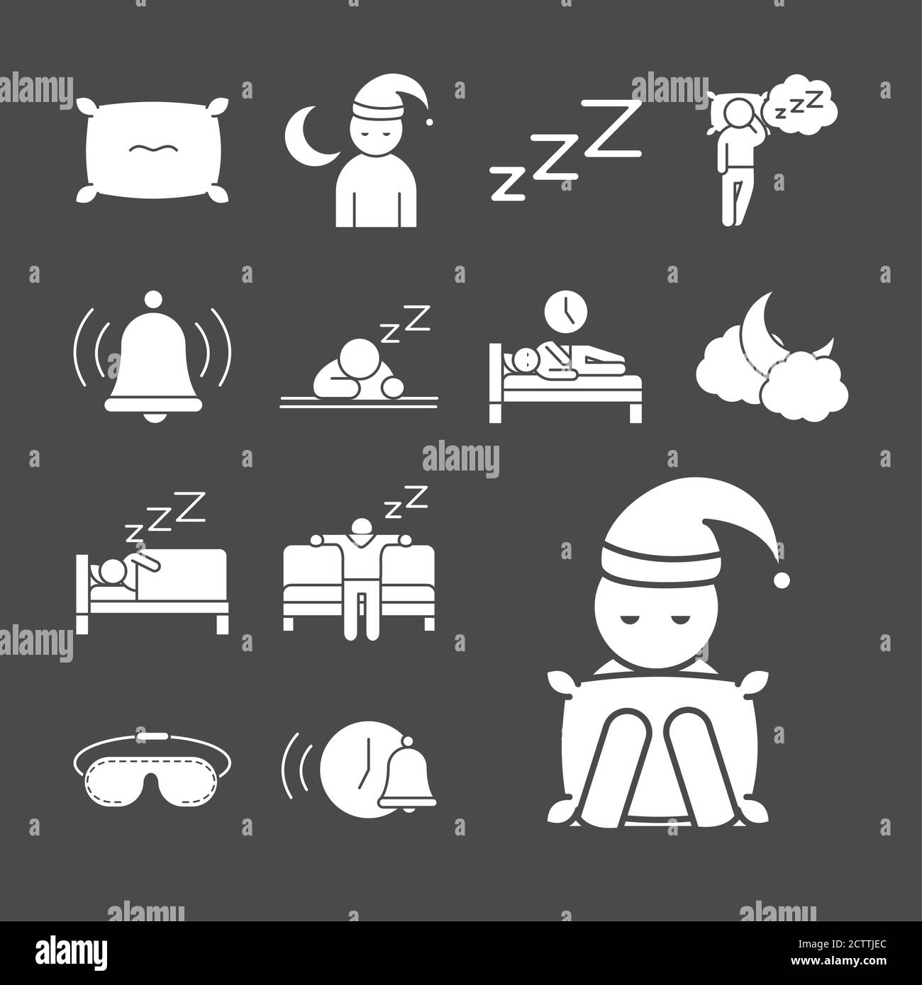 insomnia symptoms asleep disorder vector illustration linear icons ...