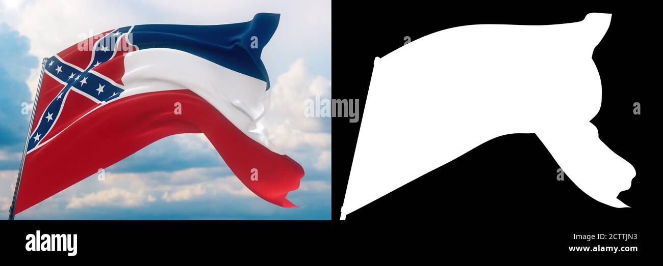 Flags of the states of USA. State of Mississippi flag. 3D illustration ...