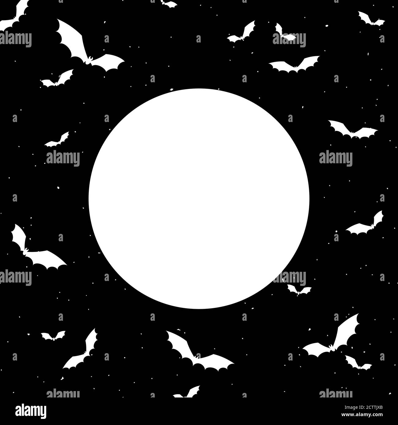 White bats and the moon text frame in the black night sky. Vector ...
