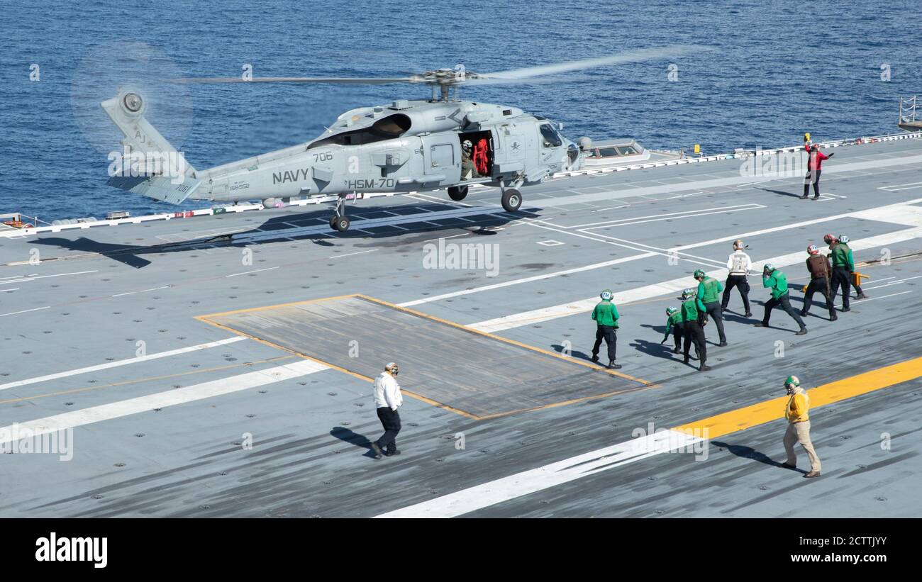 An MH-60R Sea Hawk helicopter attached to the "Spartans" of Helicopter ...