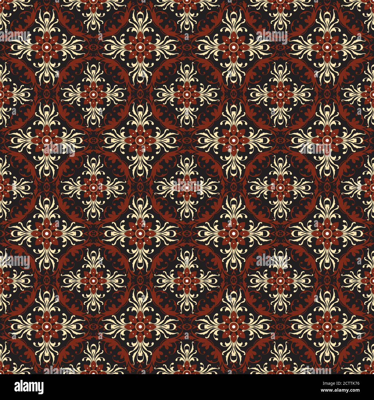 Elegant circle motifs on Central Java batik design with blend red and ...