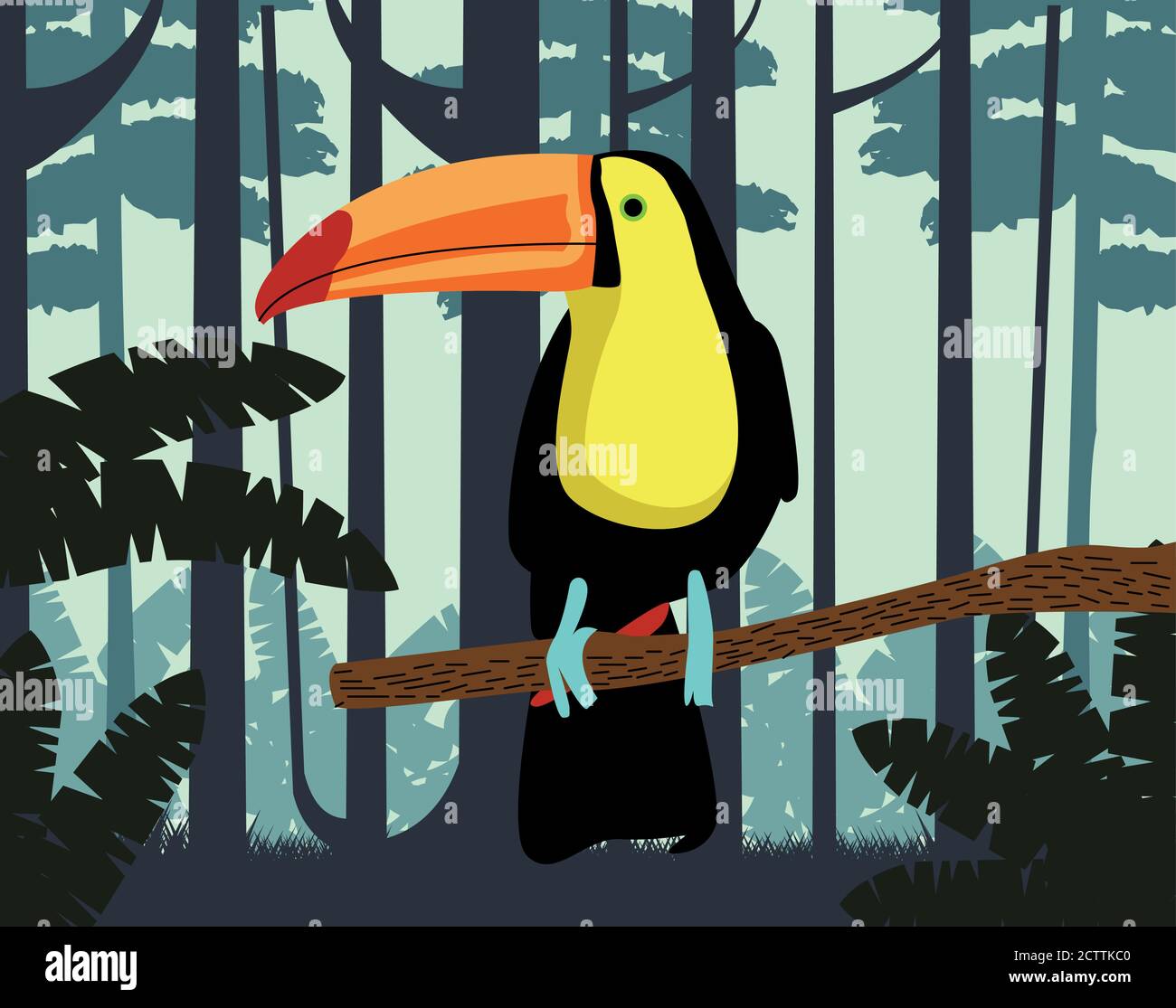 wild toucan exotic bird animal in the jungle scene vector illustration ...