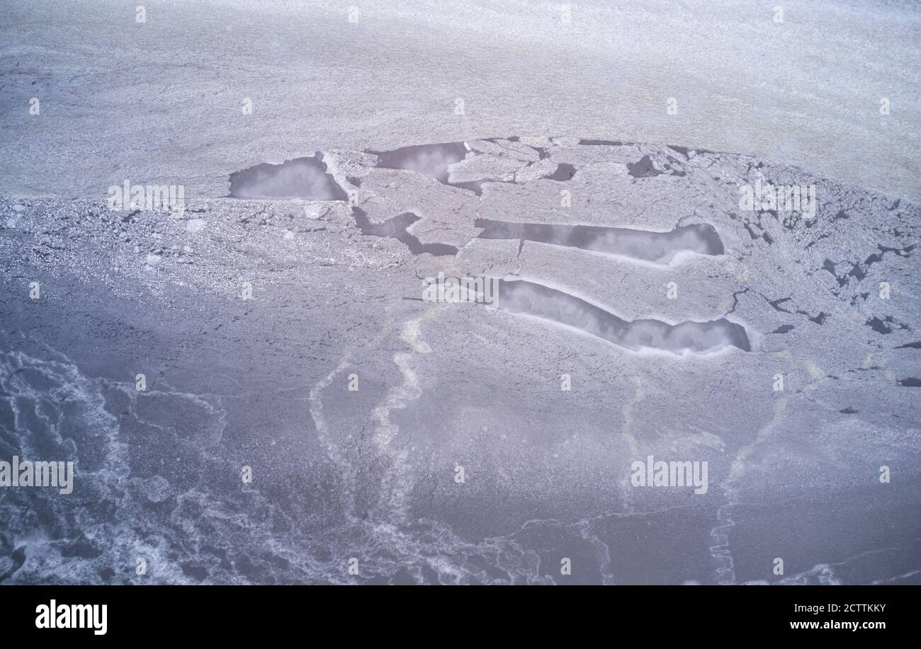Pattern on lake ice above drone top view. Surface of frozen lake Stock ...