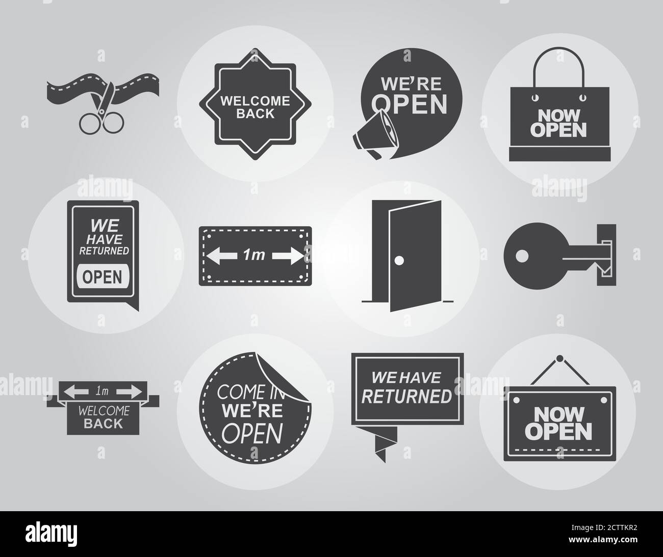 set of we are open signboards for business silhouette icons vector ...