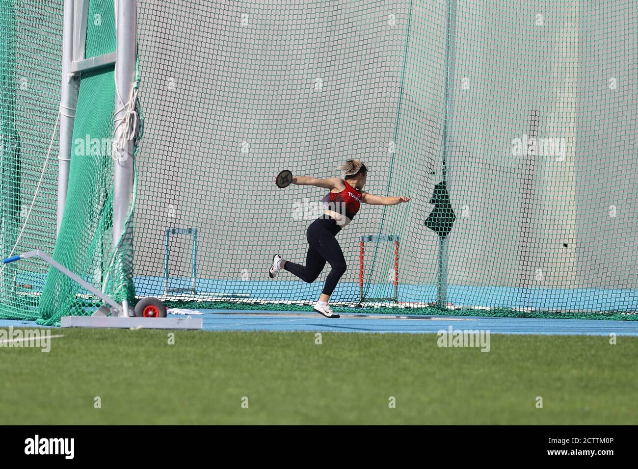 ISTANBUL, TURKEY - SEPTEMBER 12, 2020: Undefined athlete discus ...