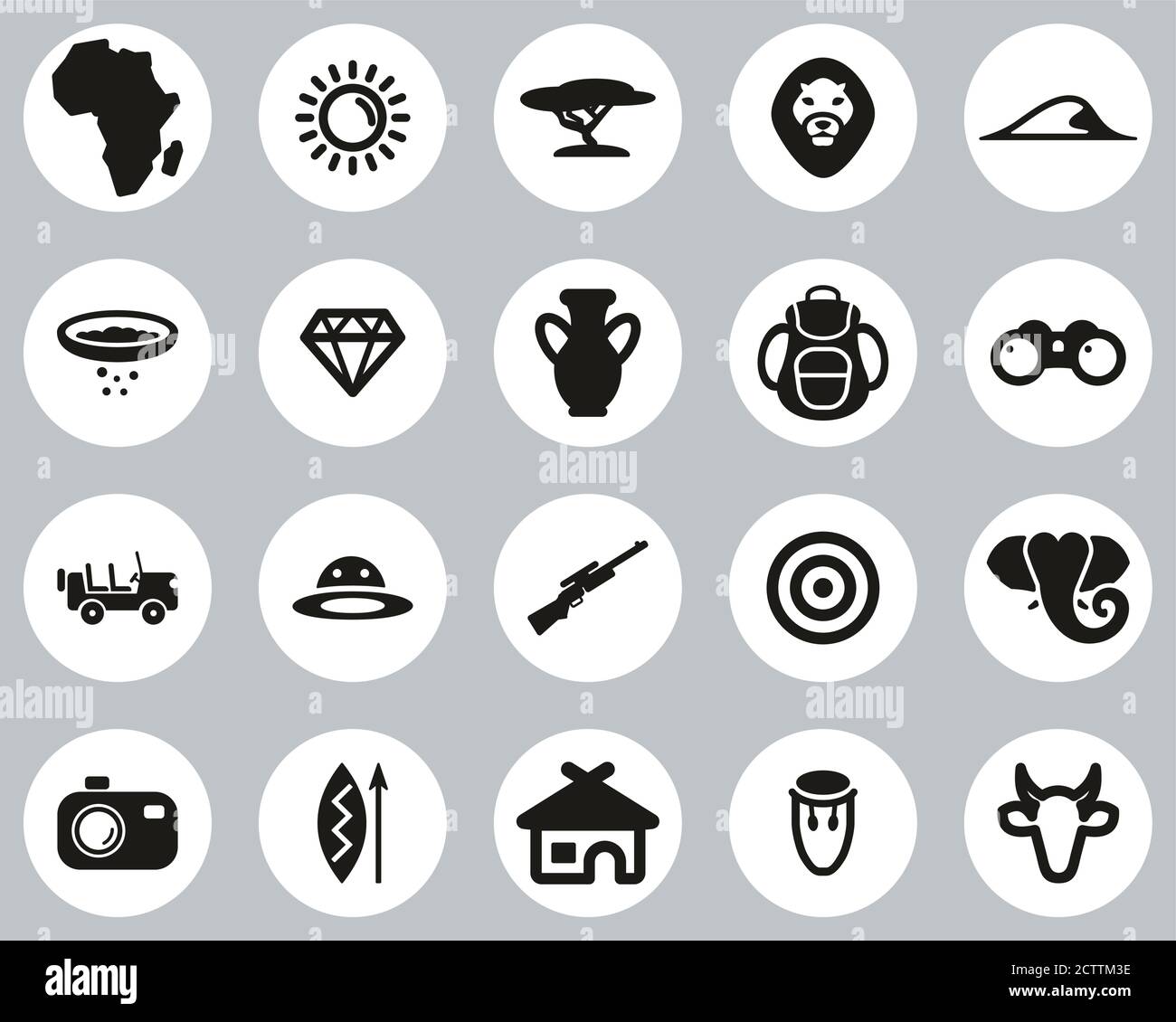 Africa Or African Culture Icons Black & White Flat Design Circle Set ...