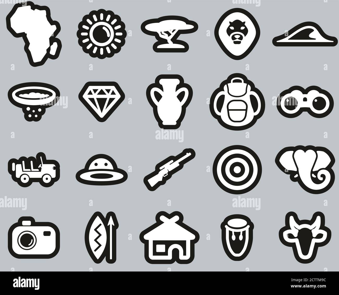 Africa Or African Culture Icons White On Black Sticker Set Big Stock ...