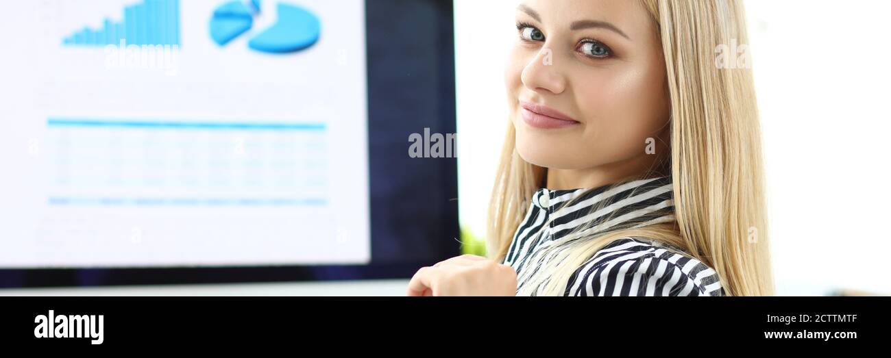 Beautiful girl workplace finance manager, office Stock Photo - Alamy