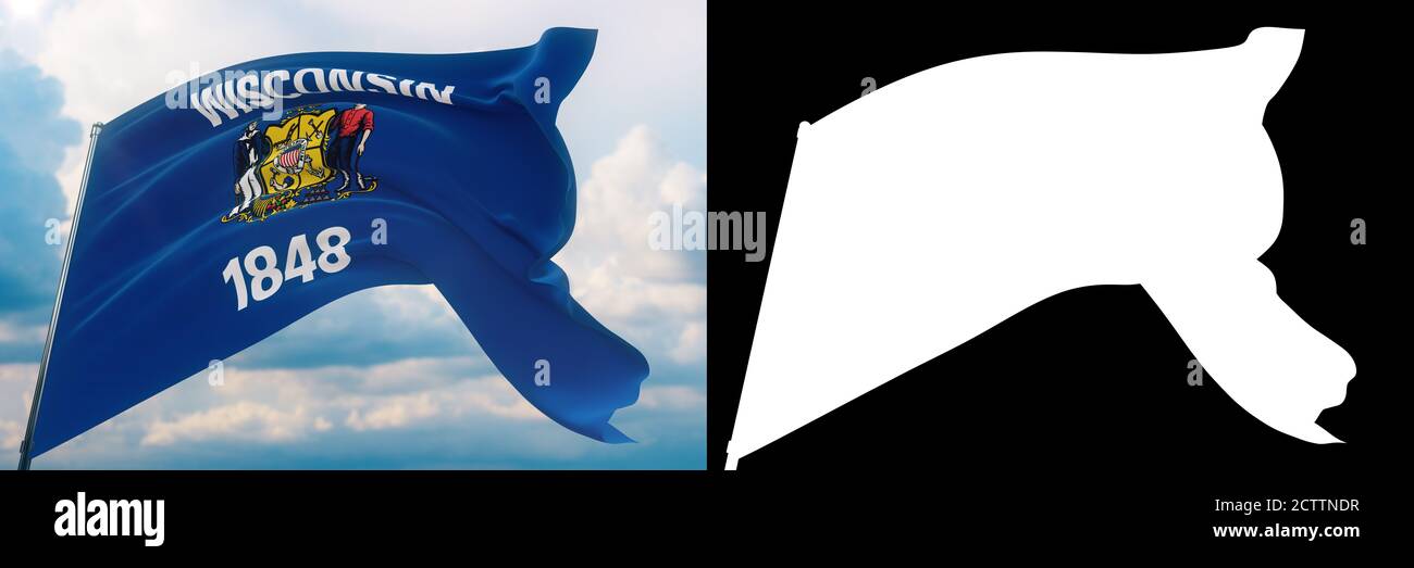 Flags of the states of USA. State of Wisconsin flag. 3D illustration ...