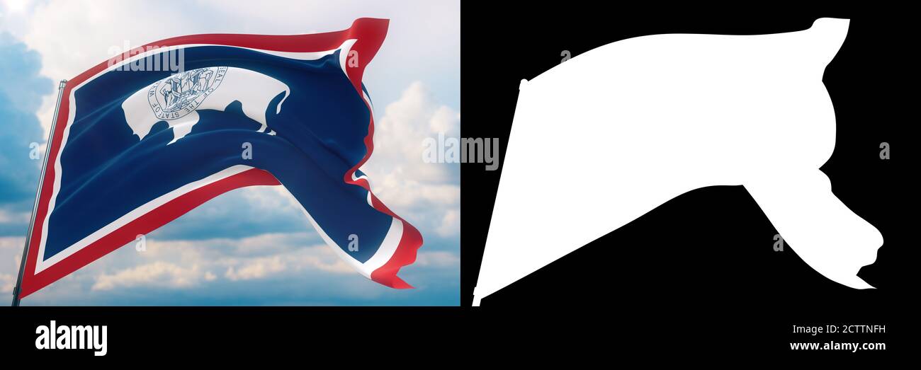 Flags of the states of USA. State of Wyoming flag. 3D illustration. Set ...
