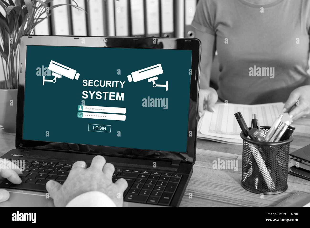 Laptop screen with security system concept Stock Photo - Alamy