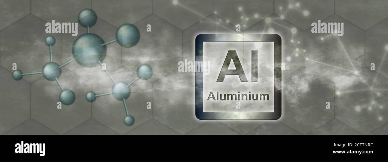 Ai symbol. Aluminium chemical element with molecule and network on grey ...