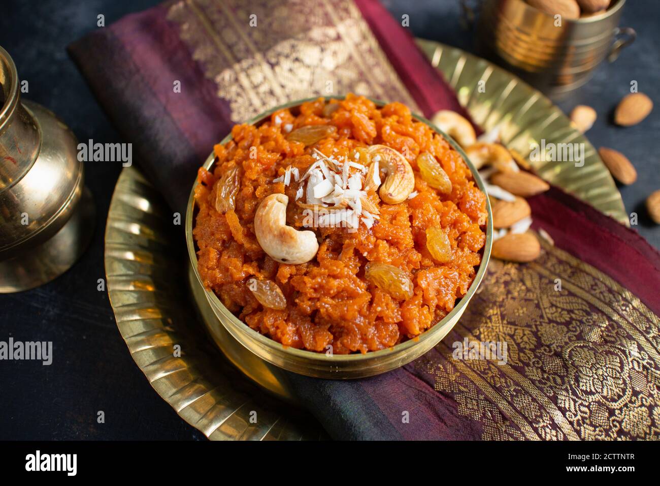 Indian Sweet carrot Halwa or Halva dessert festival sweet served in ...