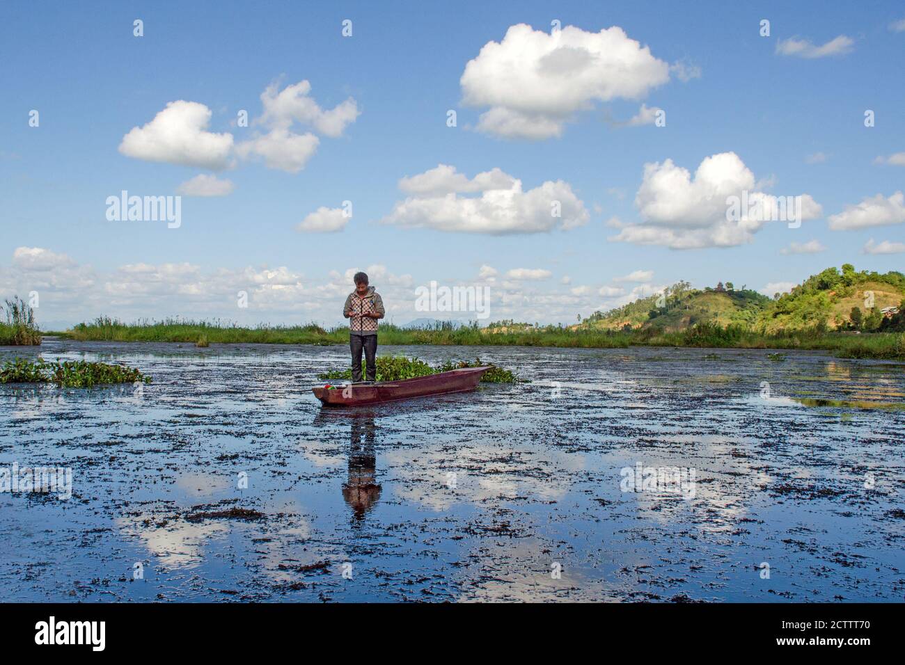 image of loktak lake landscape & fishing boat Stock Photo - Alamy