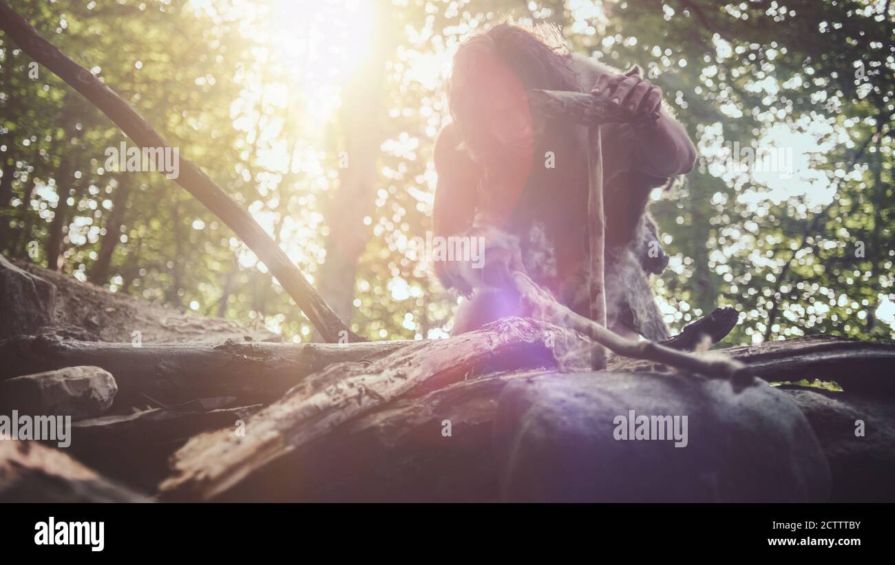 Stone age fire drill hi-res stock photography and images - Alamy