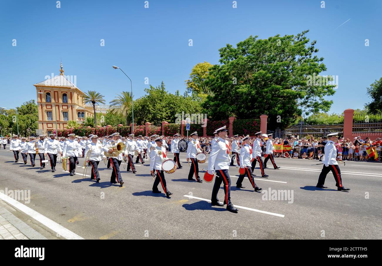 Seville, Spain - June 01, 2019: Parade of the different corps of the ...