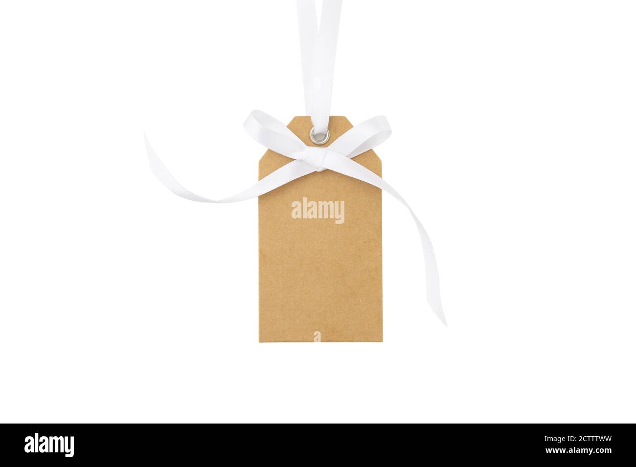 Gift tag with white bow isolated on white background Stock Photo - Alamy