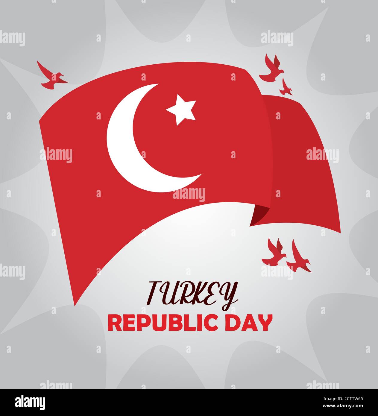turkey republic day, national flag and flying birds vector illustration ...