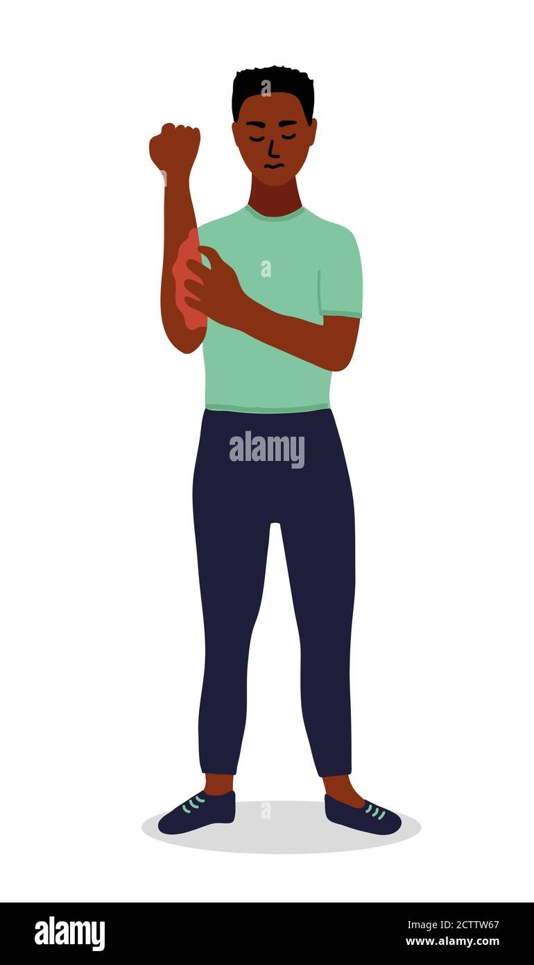 Black african man with a sad face is combing his other hand with one ...