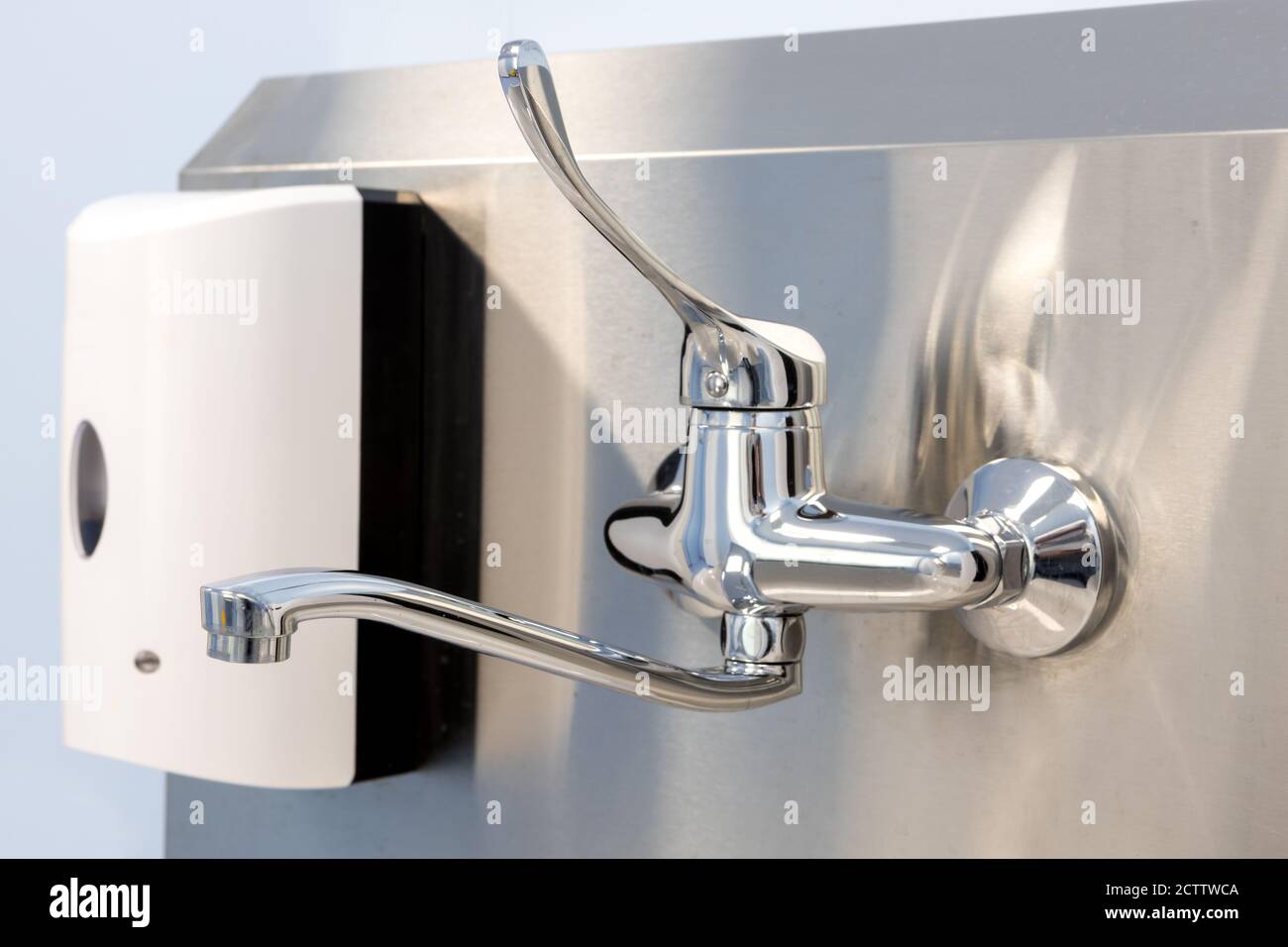 Washbasin tap for medical workers close-up. Sanitary equipment Stock ...