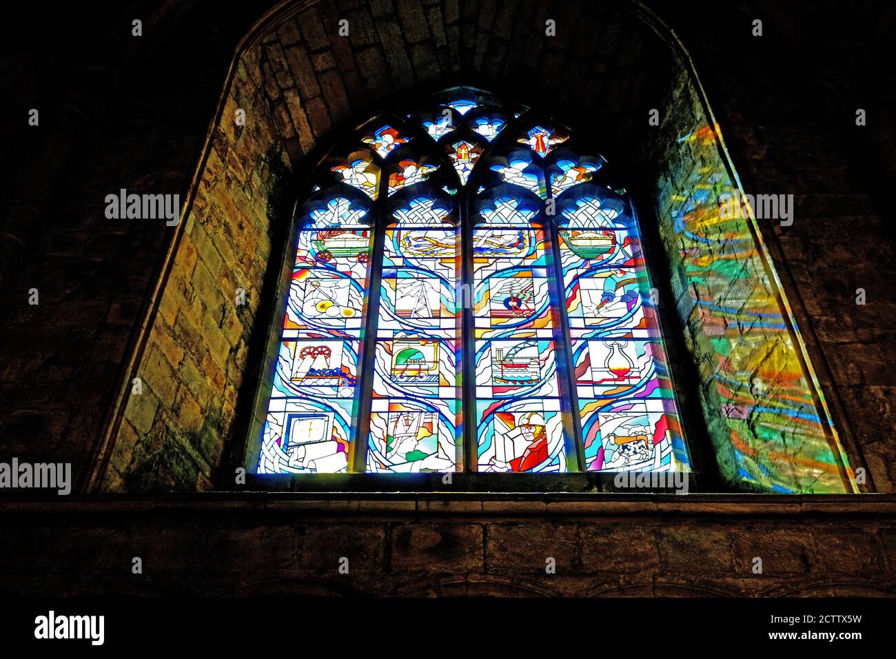 Durham cathedral light flowing through the Millenium window opposite ...