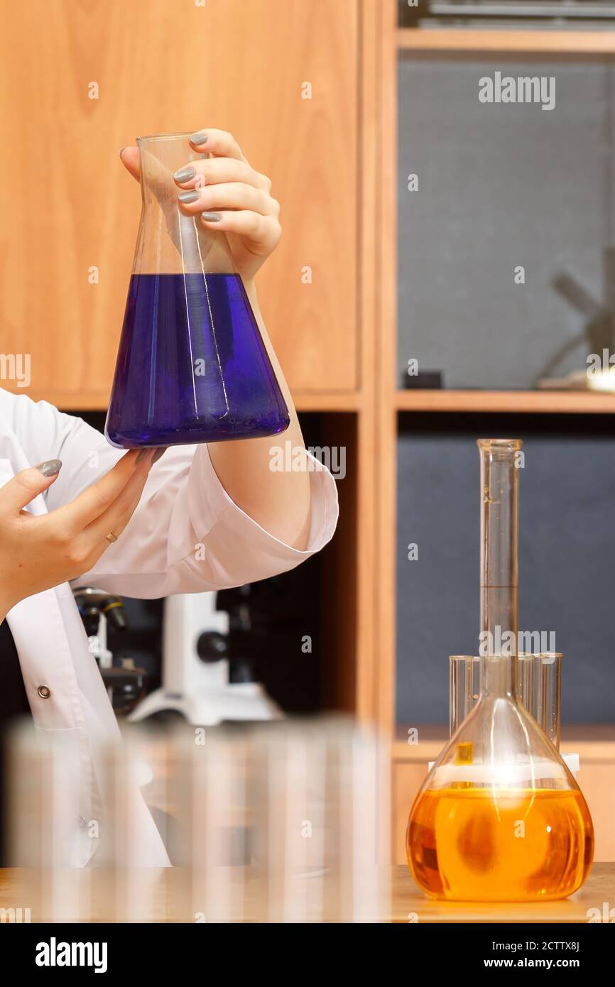 Laboratory research in a chemical laboratory. Scientific experiment ...
