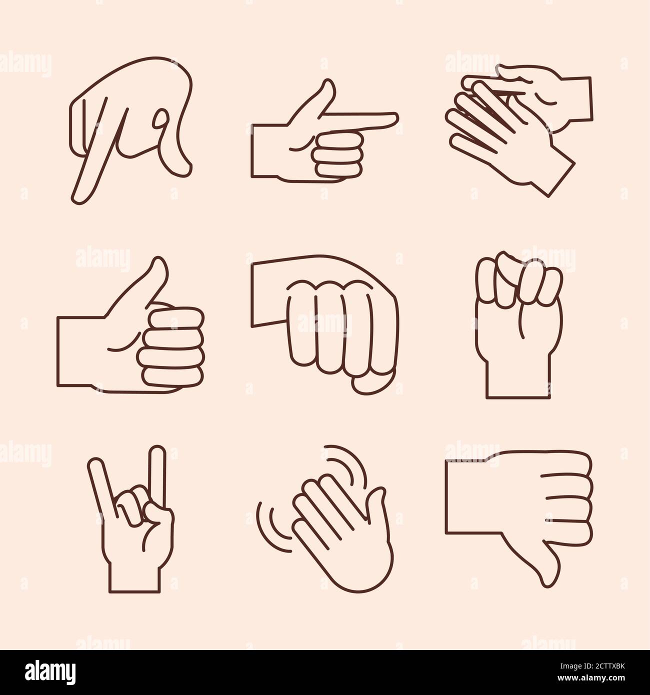 sign language hand gesture indicating different letters alphabet line icons vector illustration ...