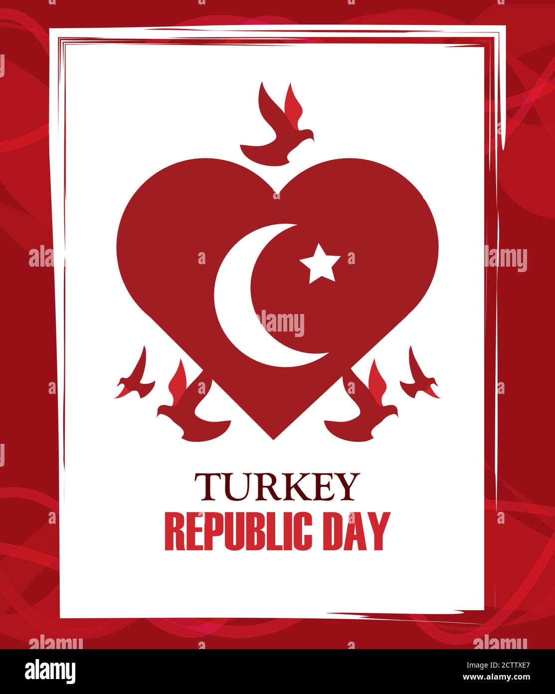 turkey republic day, red heart shaped flag national birds banner design ...