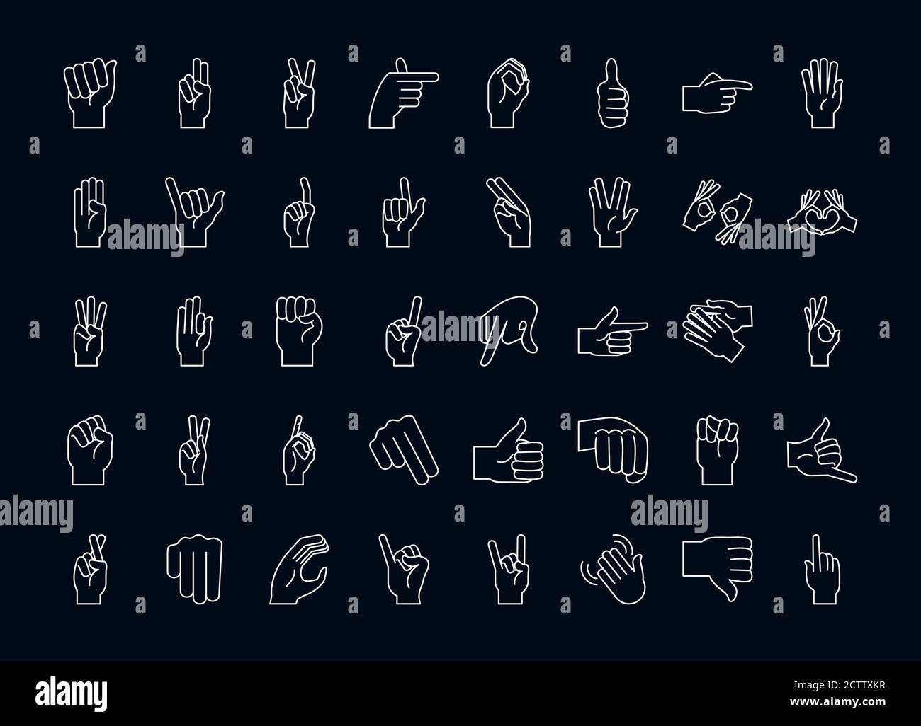 sign language hand gestures collection icons line and fill vector ...