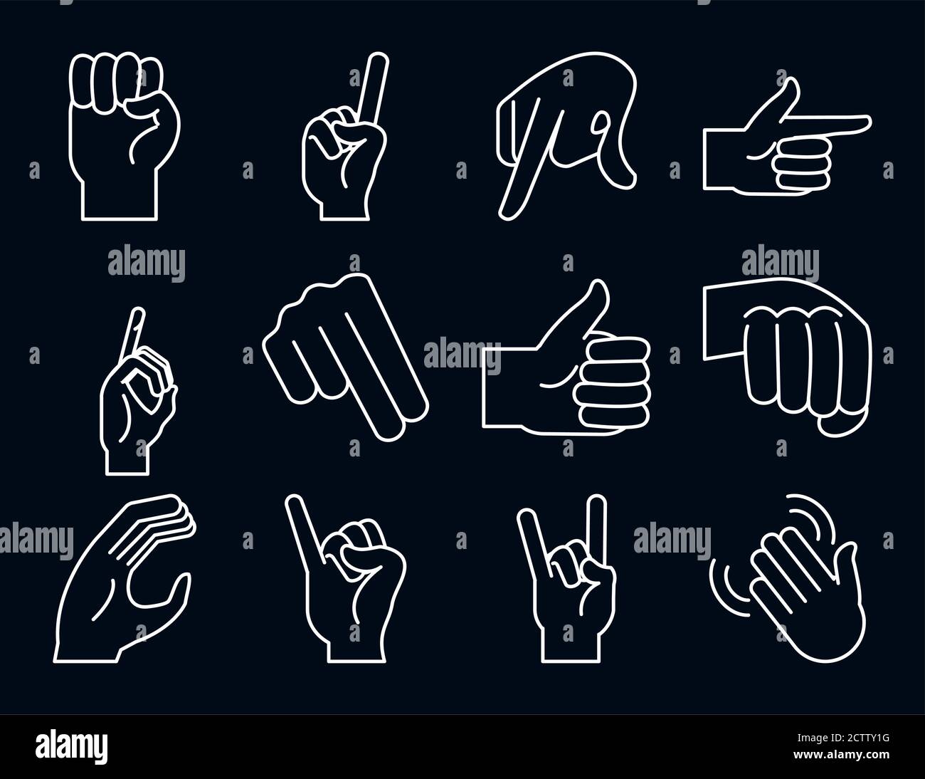 sign language hand gesture pack line icons vector illustration Stock ...