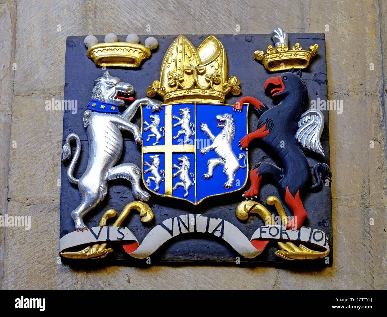 Durham cathedral coat of arms United Strength Is Stronger Stock Photo ...